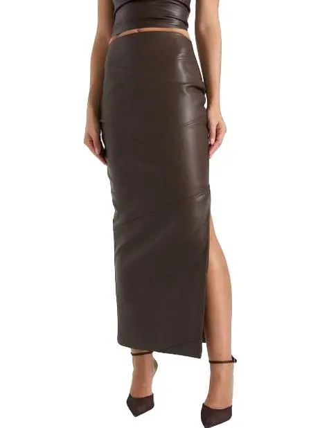 Manière De Voir Vegan Leather Midaxi Skirt With Side Split - Brown