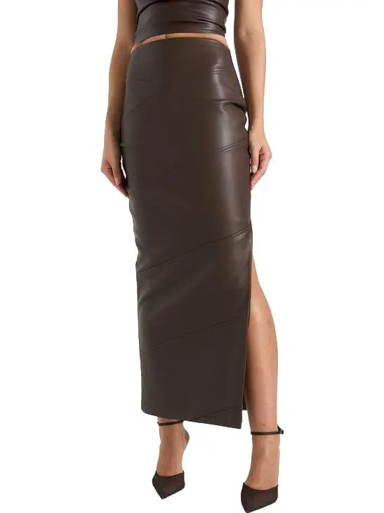 Manière De Voir Vegan Leather Midaxi Skirt With Side Split - Brown