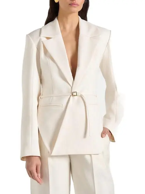 Manière De Voir Yuna Plunge Tailored Blazer With Belt - Off White