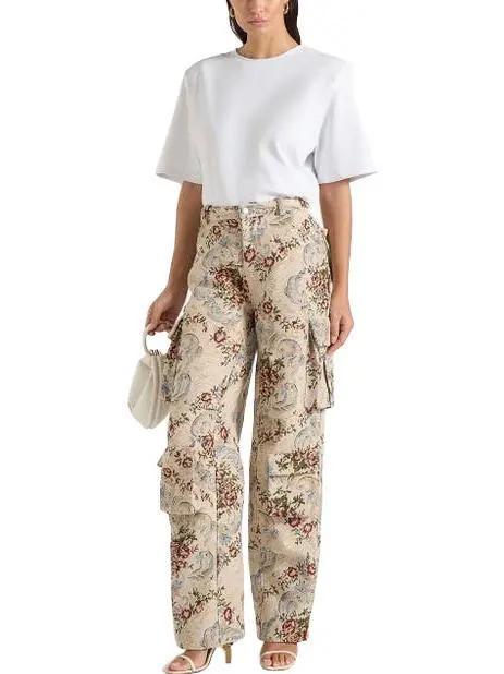 Manière De Voir Emilie High Waisted Tapestry Cargo Pants - Beige