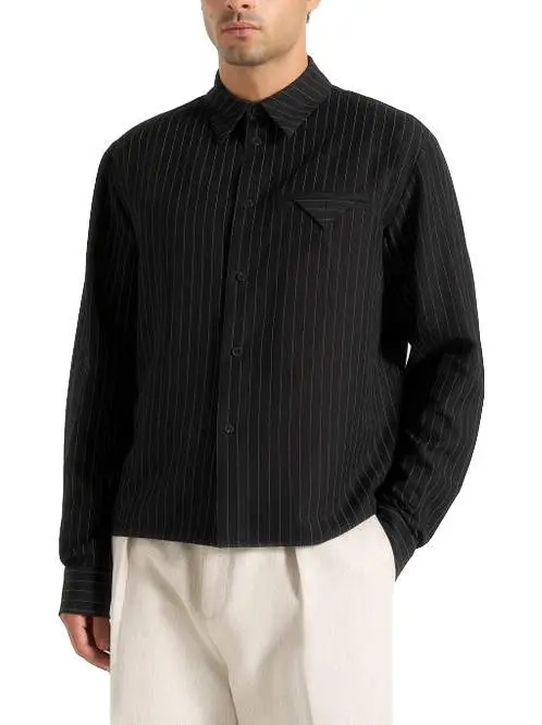 Manière De Voir Arlo Pinstripe Cropped Long Sleeve Shirt - Black