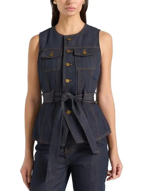 Manière De Voir Darcy Denim Crewneck Waistcoat - Polished Indigo