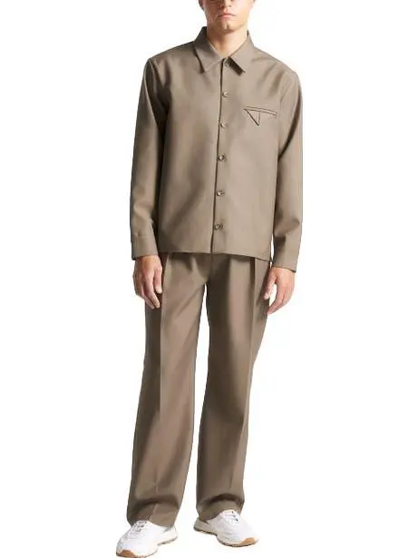 Manière De Voir Leo Hatched Tailored Long Sleeve Overshirt - Khaki