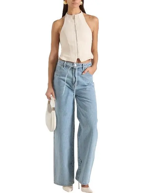 Manière De Voir Halterneck Backless Twill Corset Top - Cream
