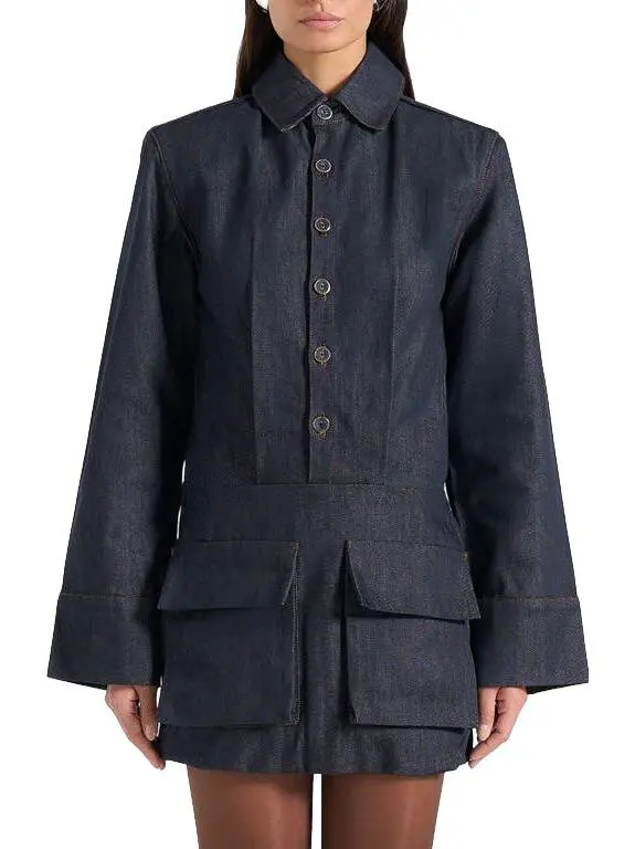 Manière De Voir Denim Cargo Shirt Mini Dress - Indigo