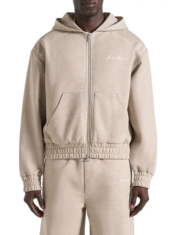 Manière De Voir Ollie Whipstitch Raglan Effect Zip Hoodie - Taupe