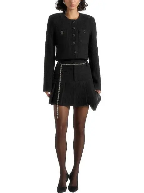 Manière De Voir Edith Tweed Pleated Skort With Chain Detail - Black