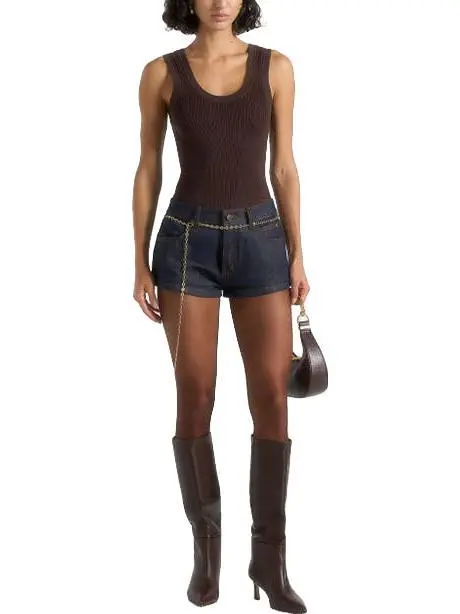 Manière De Voir Elina Denim Mini Shorts With Chain Detail - Indigo