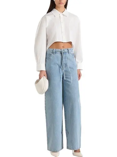 Manière De Voir Maniere De Voir Cropped Balloon Sleeve Shirt - White