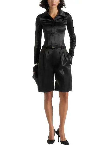 Manière De Voir Maniere De Voir Satin Double Pleat Shorts - Black