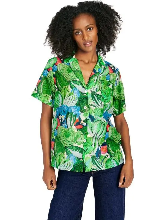 RACHEL ANTONOFF Silk Cotton Camp Shirt - Radicchio & Citrus