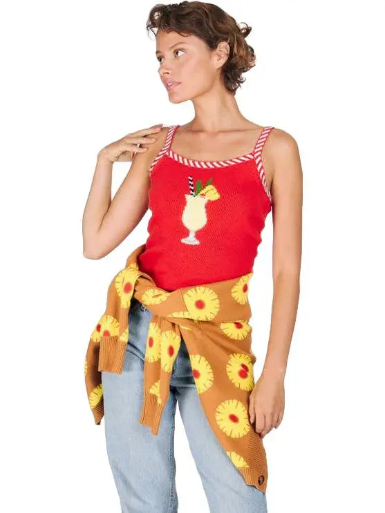 RACHEL ANTONOFF Pina Colada Intarsia Knit Tank - Maraschino