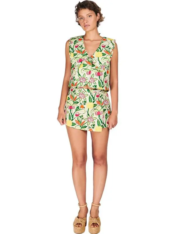 RACHEL ANTONOFF Georgia Linen-blend Printed Crop Top - Crudite