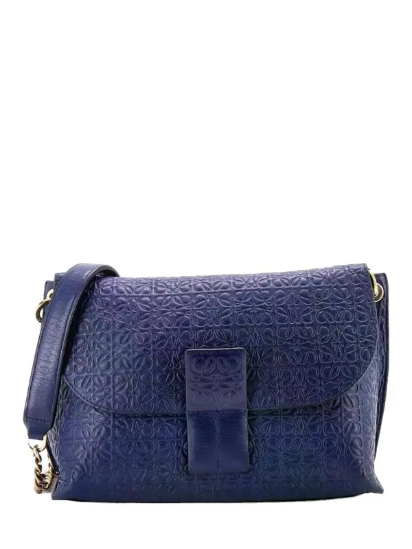 Loewe Avenue Crossbody Anagram Embossed Leather Shoulder Bag - Blue