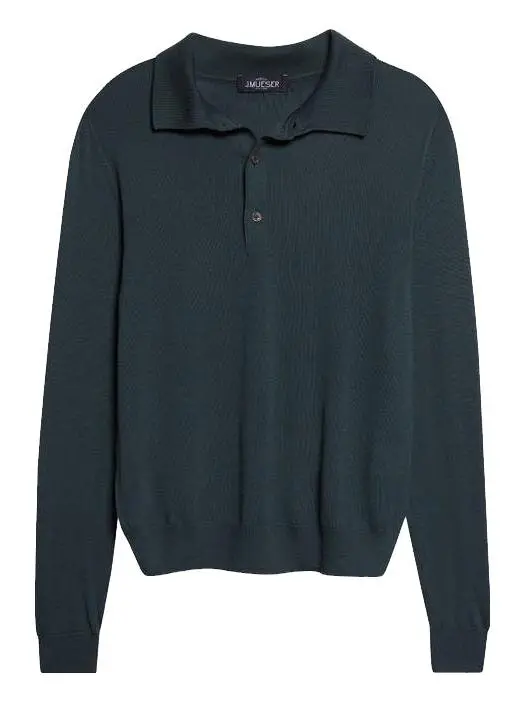 J. MUESER Wish Merino Wool Polo Sweater - Forest