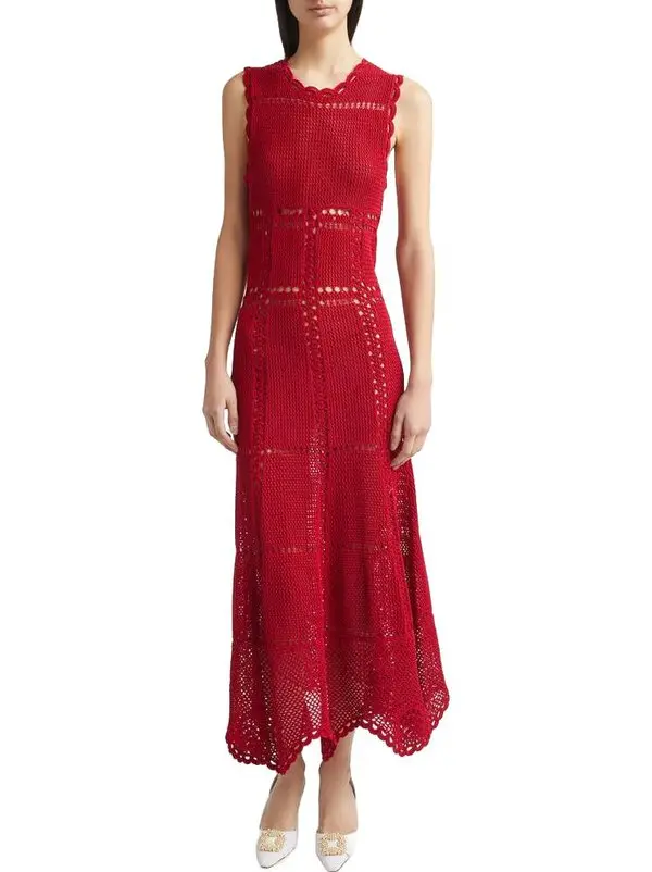 Erdem Flared Crochet Cotton Midi Dress - Ruby Red