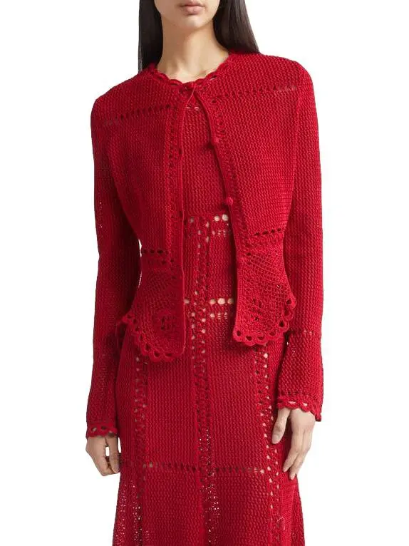 Erdem Open Knit Peplum Cardigan - Ruby Red
