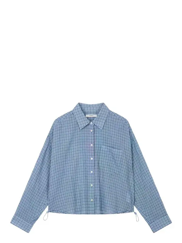 STUDIO TOMBOY Check Pattern Drawstring Hem Shirt - Blue