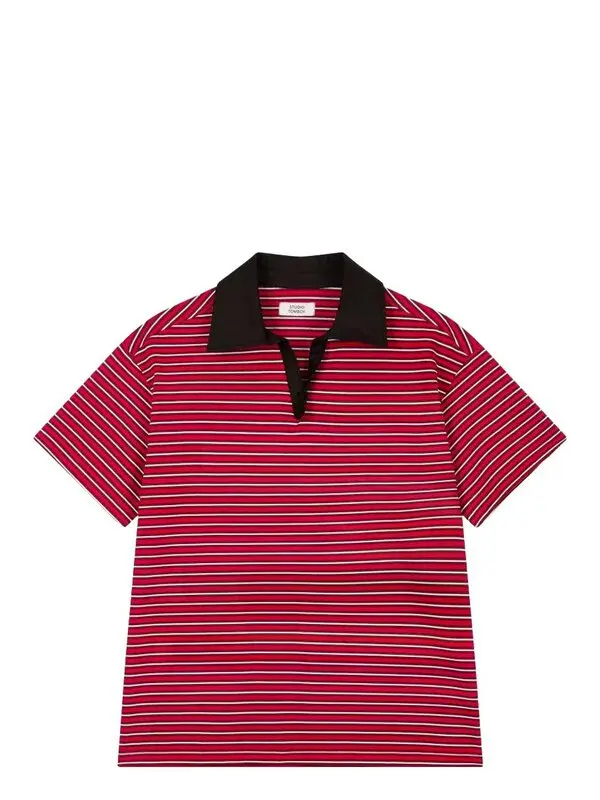 STUDIO TOMBOY Striped Short-sleeve Polo Shirt With Contrast Collar - Red