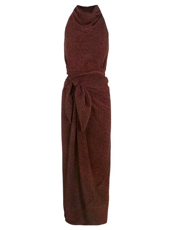 CORTANA Corallo Printed Silk Halterneck Dress - Brown
