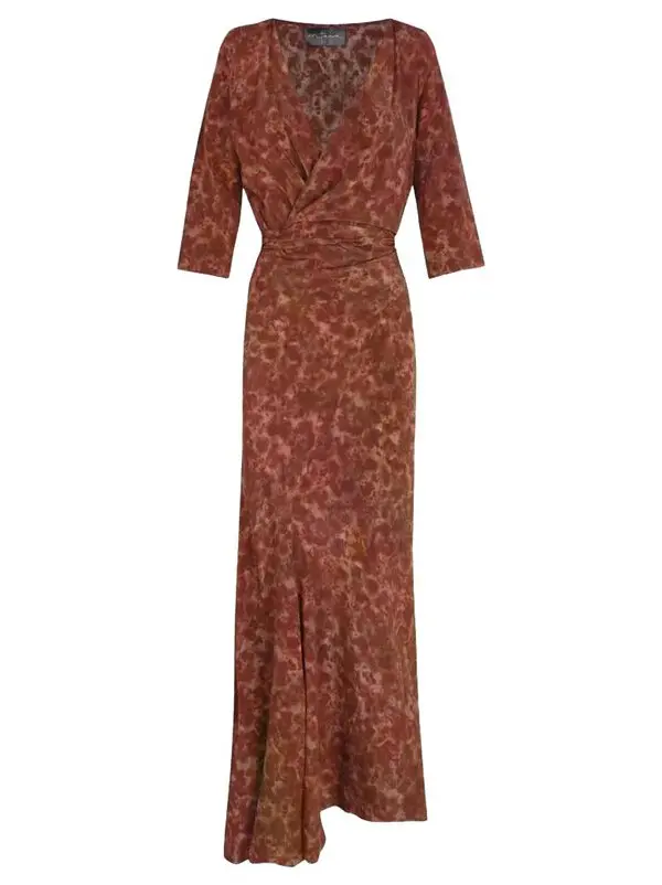 CORTANA Carla Silk Mottled Print Wrap Dress - Brown