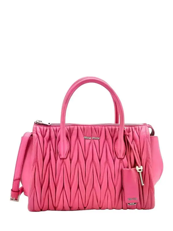 Miu Miu Convertible Zip Matelassé Leather Small Tote Bag - Pink