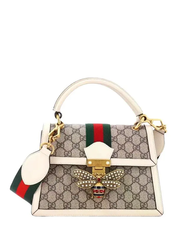 Gucci Queen Margaret Top Handle Bag Gg Coated Canvas With Leather Small Satchel - White