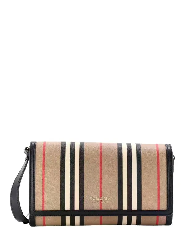 Burberry Icon Stripe E-canvas Wallet On Strap Crossbody Bag - Brown