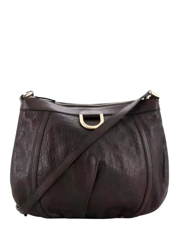 Gucci D Ring Messenger Bag In Embossed Leather - Brown