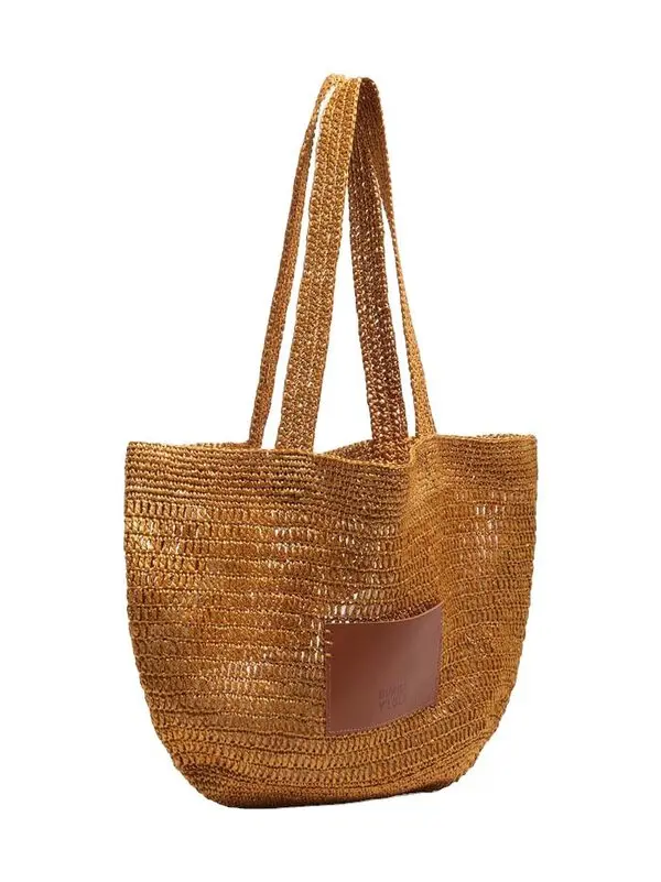 Bimba Y Lola Large Woven Shoulder Bag With Leather Details - Gold