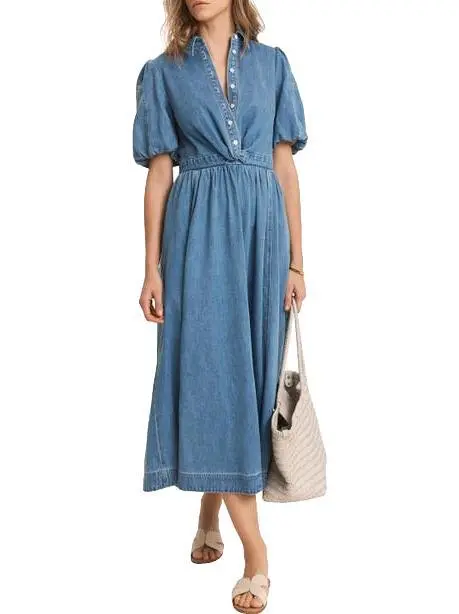 Mint Velvet Denim Twist Midi Shirt Dress - Blue