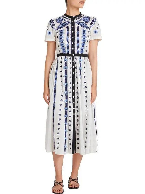 TEMPERLEY LONDON Edith Embroidered Shirt Dress - White/blue