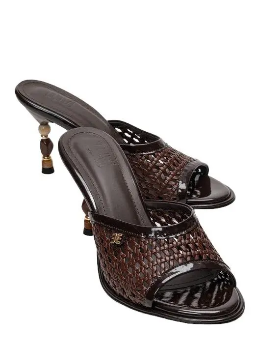 PROLOGUE SHOES Selvian Woven Stiletto Sandal - Brown