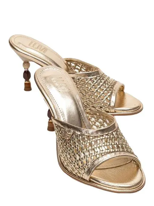 PROLOGUE SHOES Selvian Woven Stiletto Sandal - Gold