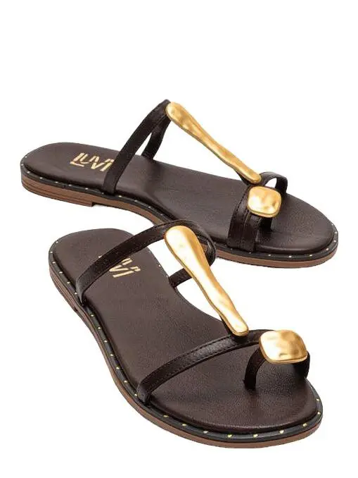 FOREVER & ALWAYS SHOES Tessa Leather Thong Sandal - Brown