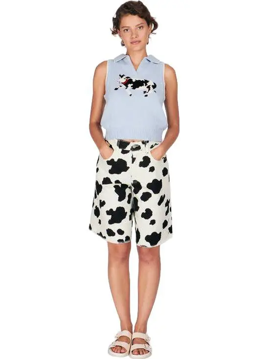 RACHEL ANTONOFF Morty Mid-rise Wide-leg Denim Shorts With Cow Print - Moo Classic