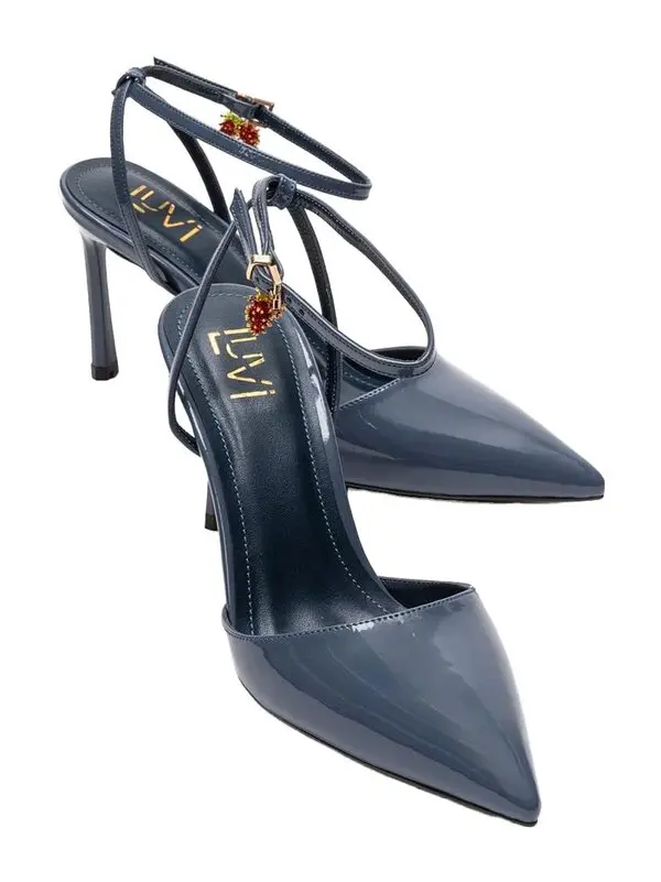 PROLOGUE SHOES Thalia Stiletto Pump With Embellished Ankle Strap - Blue Patent
