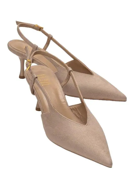 PROLOGUE SHOES Irena Pointed Toe Pump - Beige Suede