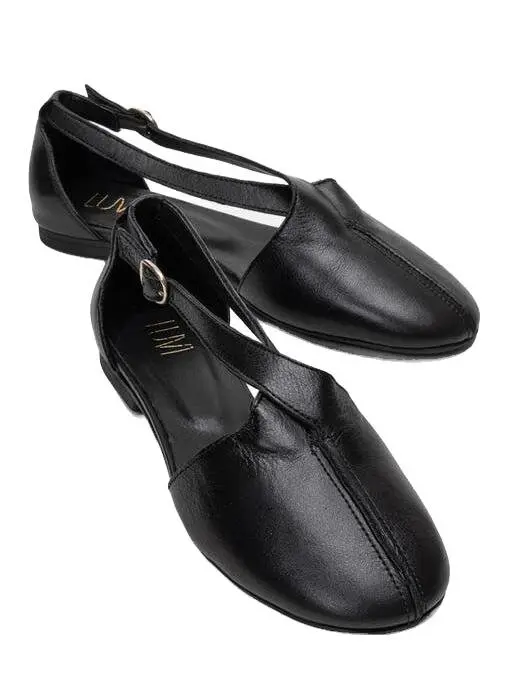 FOREVER & ALWAYS SHOES Fable Leather Side Cut Ballet Flat - Black