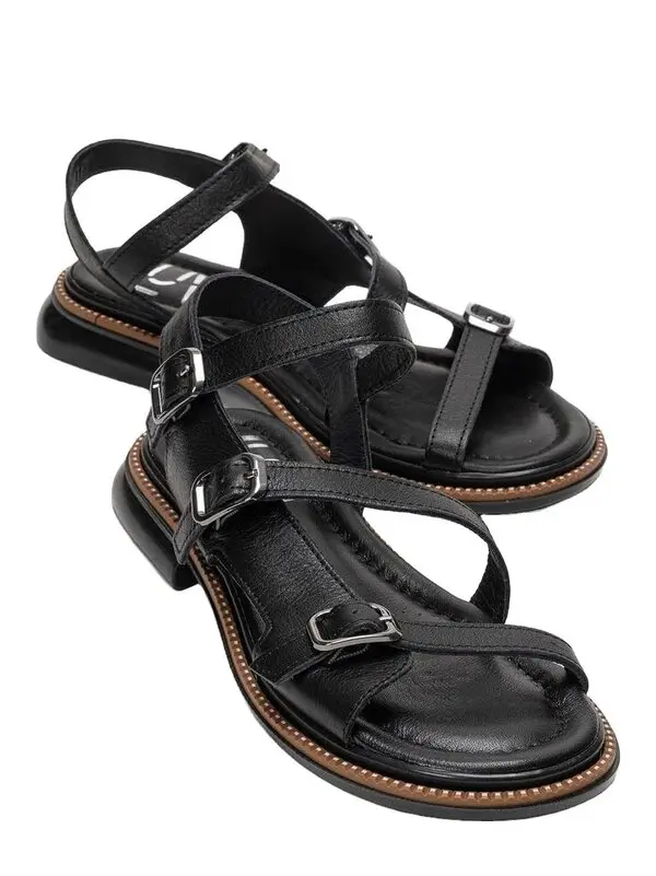 FOREVER & ALWAYS SHOES Morez Leather Sandal - Black