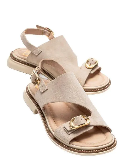 FOREVER & ALWAYS SHOES Cruel Leather Slingback Sandal - Beige Suede
