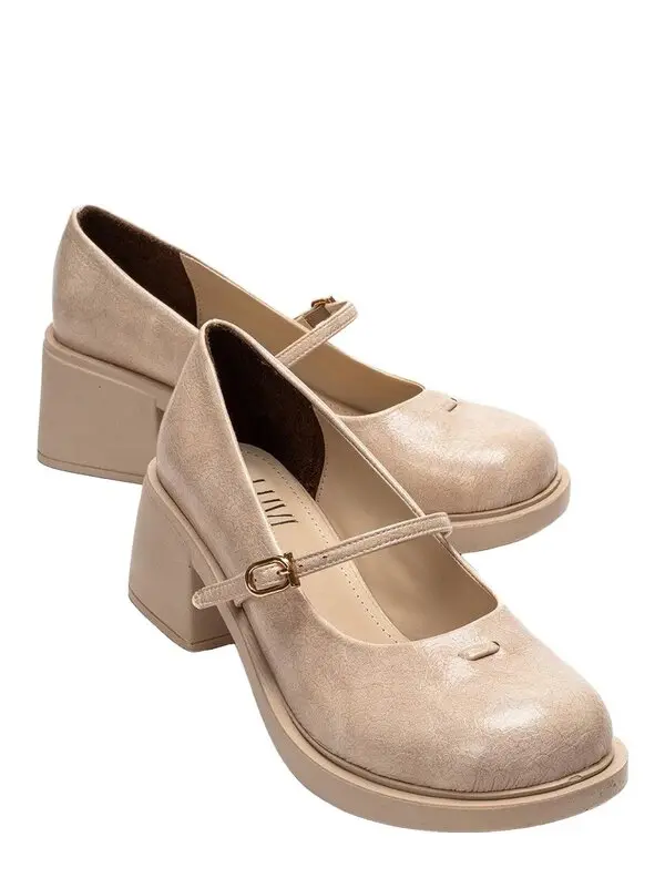 PROLOGUE SHOES Luanda Block Heel Mary Jane Shoes - Beige