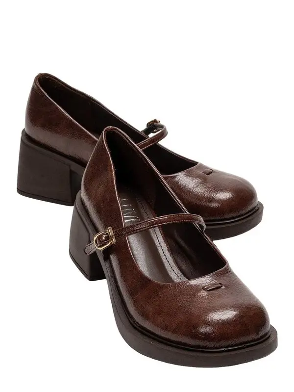 PROLOGUE SHOES Luanda Block Heel Mary Jane Shoes - Brown
