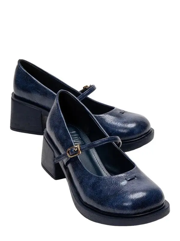 PROLOGUE SHOES Luanda Block Heel Mary Jane Shoes - Navy