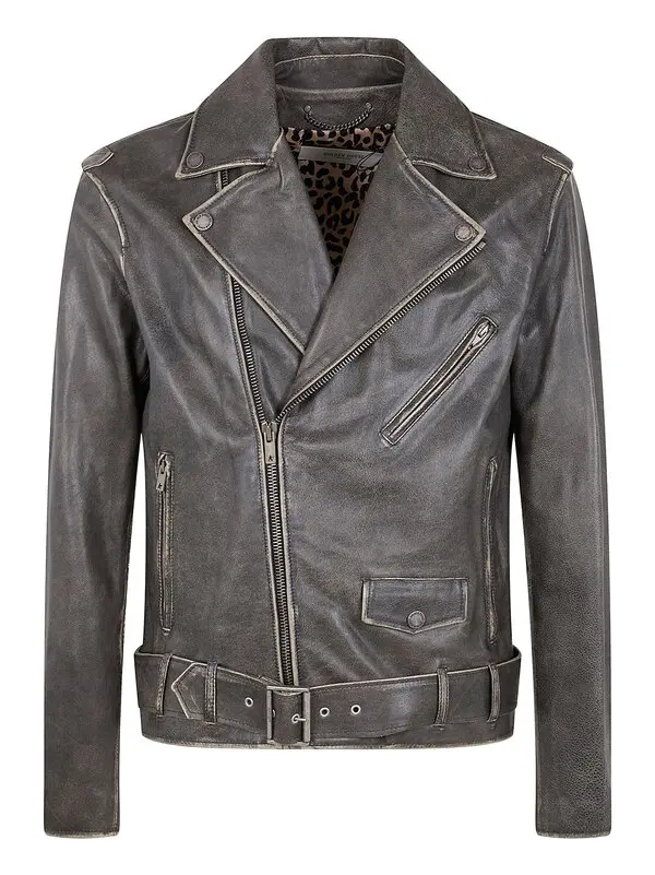 GOLDEN GOOSE Golden M`s Chiodo" Distressed Leather Biker Jacket - Black