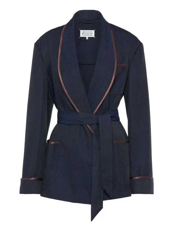 MAISON MARGIELA Belted Wool Blend Coat - Blue