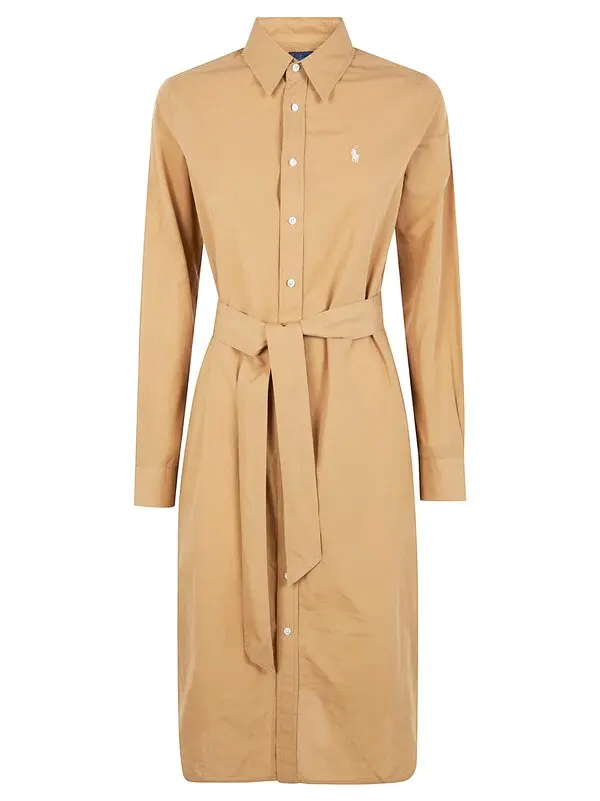 Polo Ralph Lauren Long Sleeve Button-up Belted Midi Shirt Dress - Brown