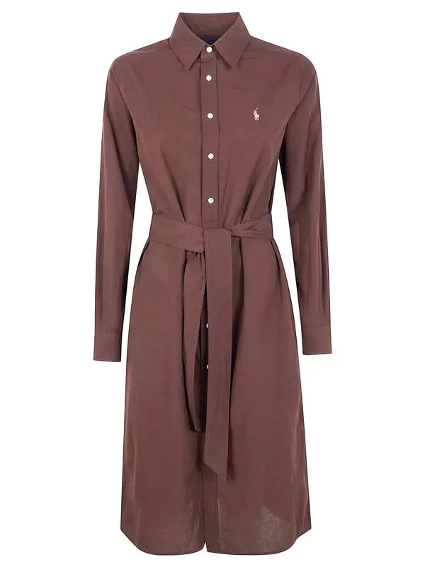 Polo Ralph Lauren Long Sleeve Shirt Midi Dress - Brown