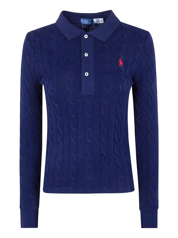 Polo Ralph Lauren Long Sleeve Cable Knit Polo Shirt - Blue
