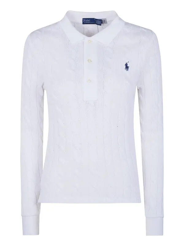 Polo Ralph Lauren Long Sleeve Cable Knit Polo Shirt - White